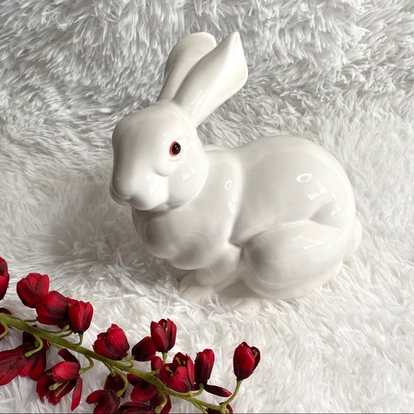 Vintage | Accents | Large Ceramic Sitting White Easter Bunny Rabbit ...